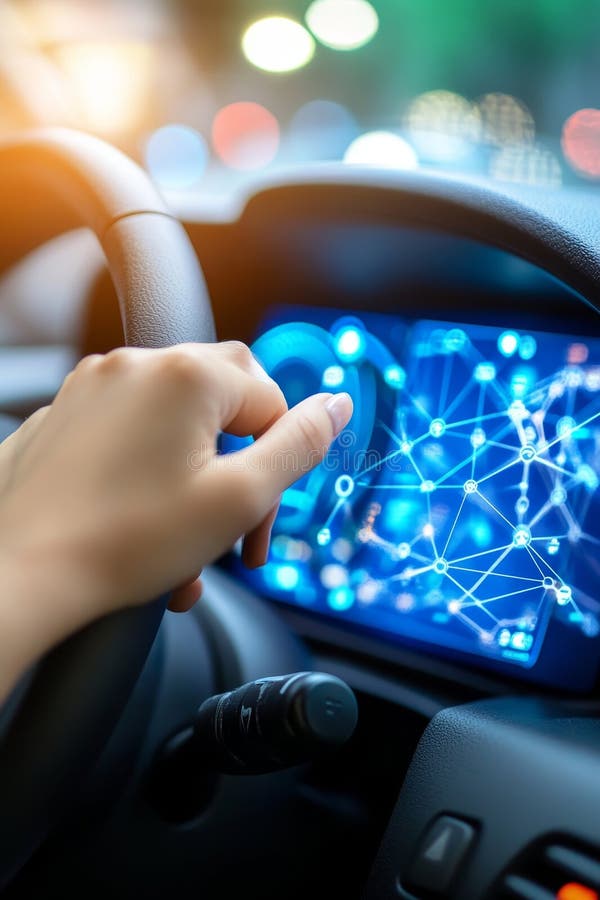 Driver Using Futuristic Cars Digital Navigation System, Showing ...