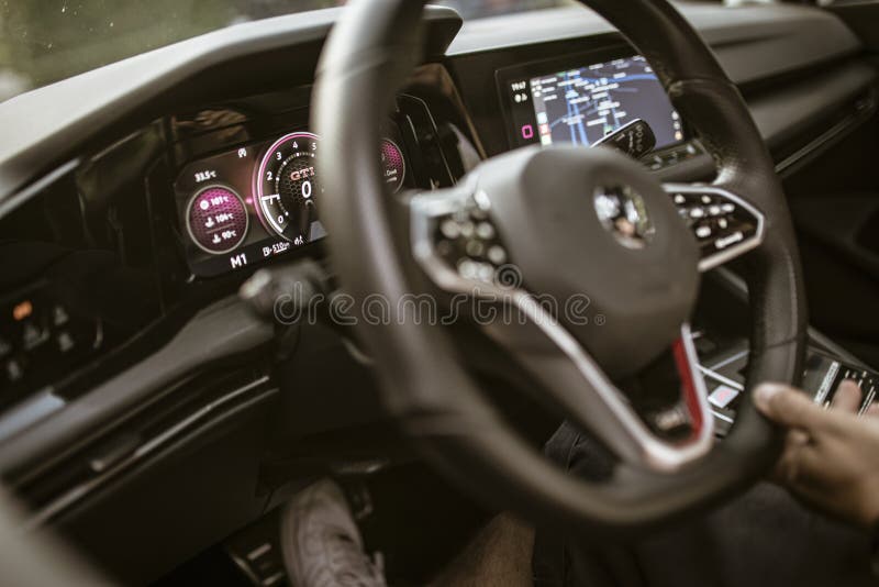 Driver Using Navigation System in Modern Car Dashboard Editorial Photo ...