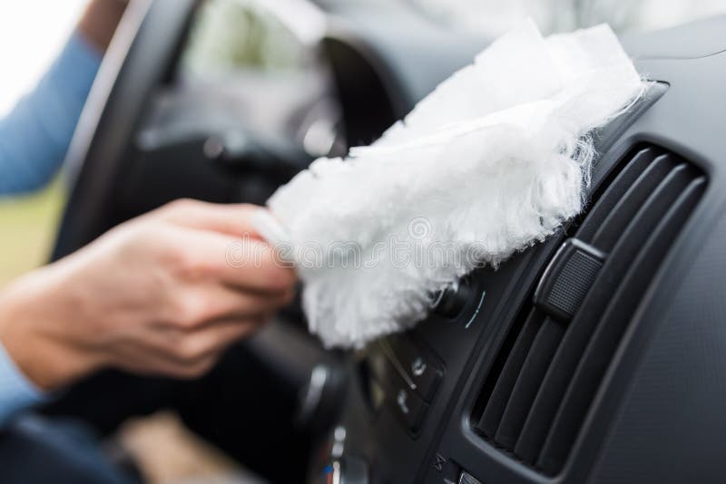 Close Up of Man Hand Cleaning Car Interior with Dust Cleaner Stock ...