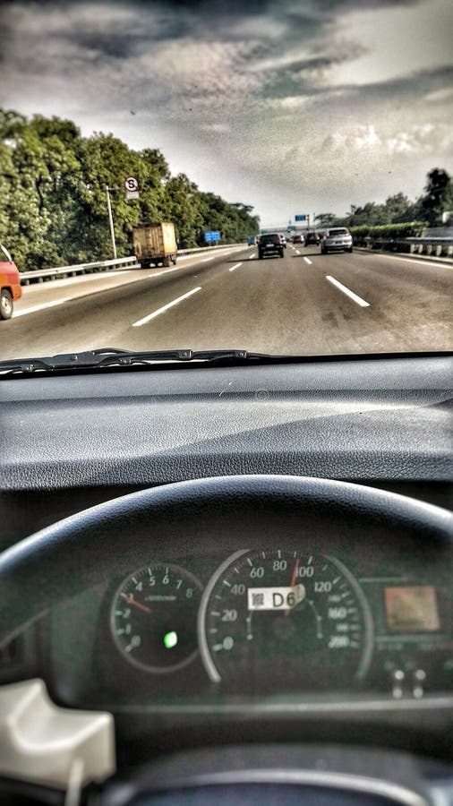 Driver View on the Indonesian Highway Stock Image - Image of driver ...