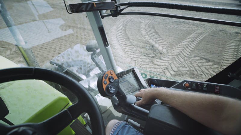 Driver View in Tractor Cab. Rural Agriculture Vehicle. Tractor Driving ...