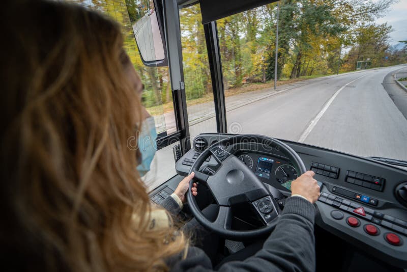 Driver Woman Day at Work with Mask Stock Photo - Image of intercity ...