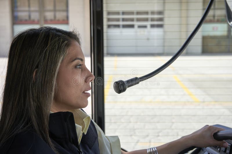 Driver Woman Working in Bus Stock Photo - Image of business, smiling ...