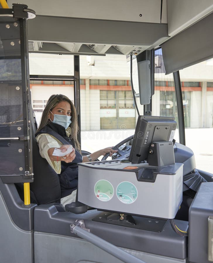 Driver Woman Working in Bus Stock Image - Image of sitting, occupation ...