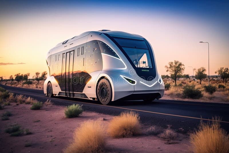 Driverless Autonomous Bus on the Road. Generative AI Stock Illustration ...