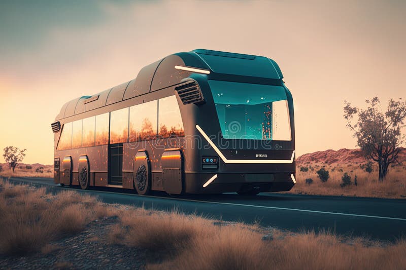 Driverless Autonomous Bus on the Road. Generative AI Stock Illustration ...
