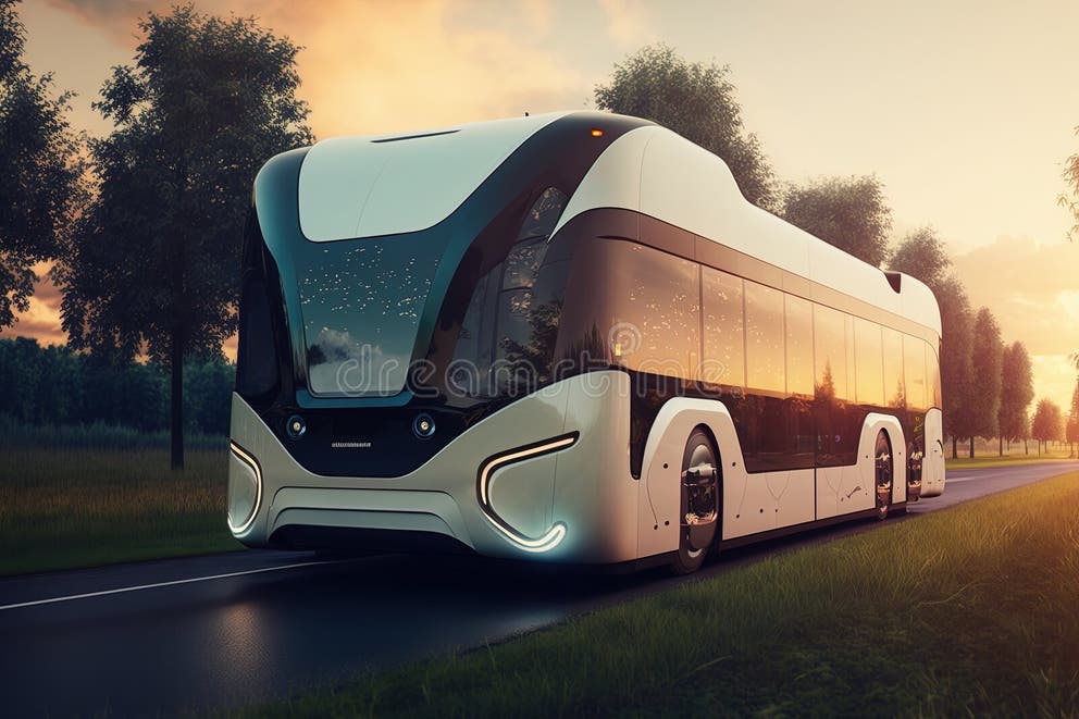 Driverless Autonomous Bus on the Road. Generative AI Stock Illustration ...