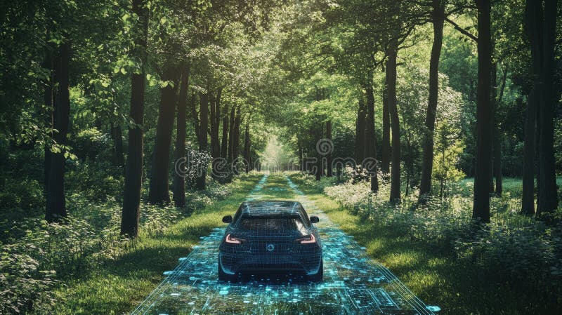 Driverless Car Avoiding Obstacles on Forest Road, Showcasing Smart ...