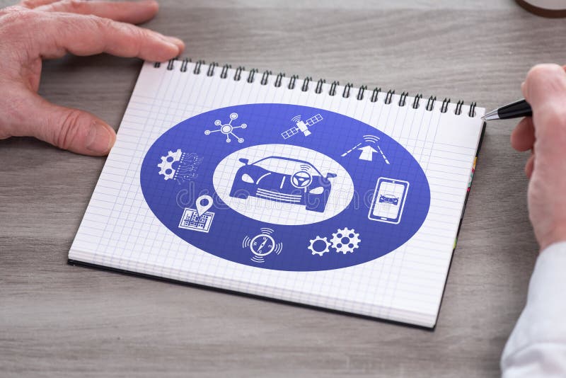 Driverless Car Concept on a Notepad Stock Image - Image of internet ...