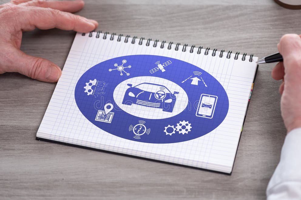 Driverless Car Concept on a Notepad Stock Image - Image of internet ...