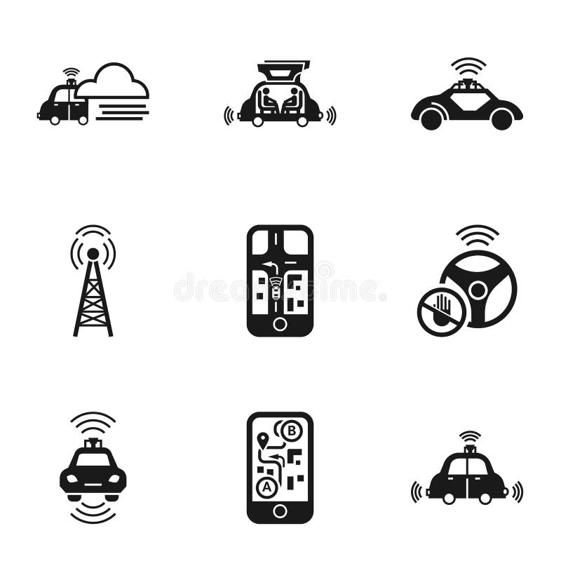 Driverless Car Icon Set, Simple Style Stock Vector - Illustration of ...