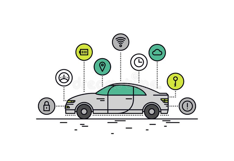 Driverless Car Line Style Illustration Stock Vector - Illustration of ...