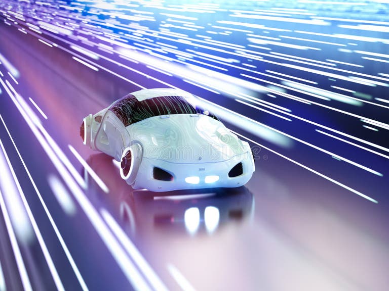 Driverless Car in Rail Light Tunnel Stock Illustration - Illustration ...