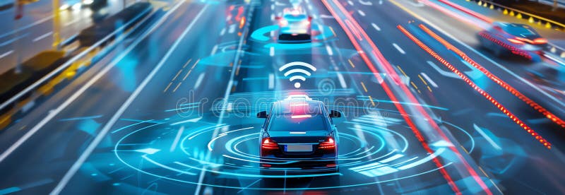 Driverless Cars with Radar Sign Around Car, AI Generated Stock ...