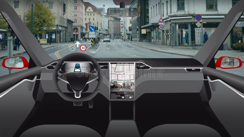 Driverless electric car. stock photo. Image of downtown - 94328494