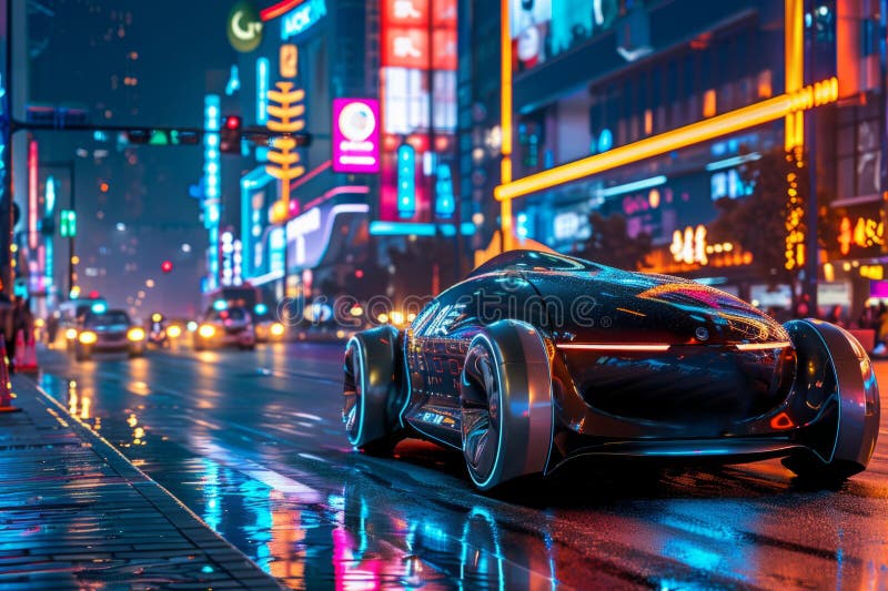 Driverless Futuristic Electric Car of the Future Stock Image - Image of ...