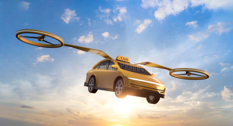 Driverless Taxi or Autonomous Taxi with Electric Flying Yellow Car ...