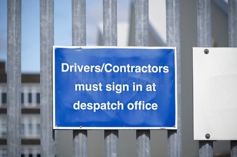Drivers and Contractors Sign in at Dispatch Office Sign Stock Image ...