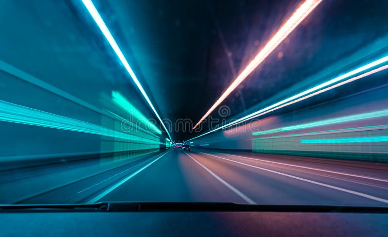 Drivers Front View, Driving Fast in a Tunnel by Var with Lots of Blurry ...