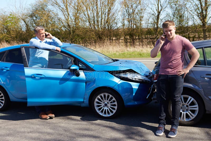 Drivers Making Phone Call after Traffic Accident Stock Photo - Image of ...