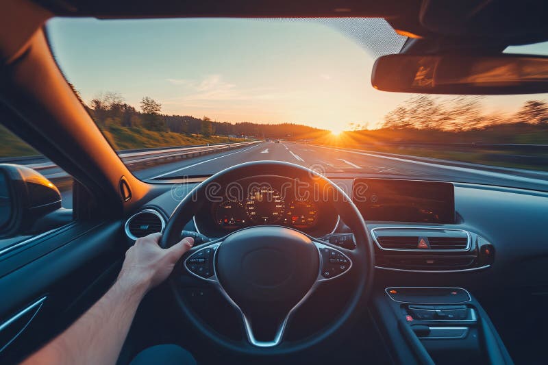 Drivers Point of View of Driving Car Stock Illustration - Illustration ...