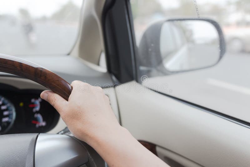Drivers S Hands on a Stearing Wheel Stock Photo - Image of glass ...