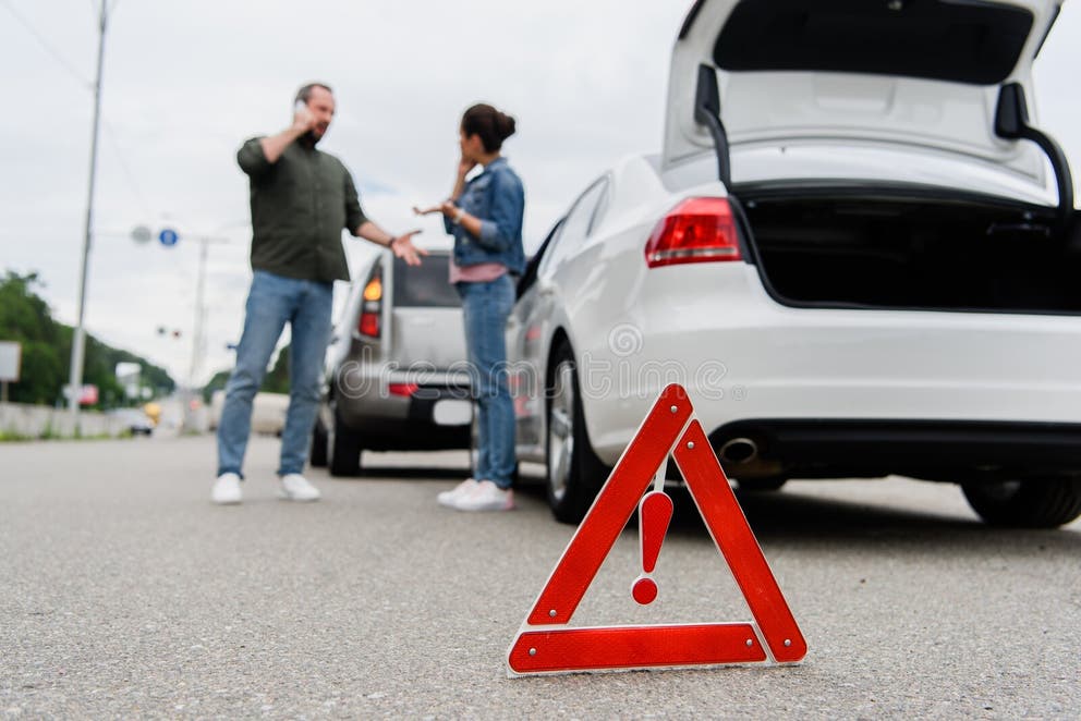 Drivers Talking on Road with Red Stop Sign Stock Image - Image of urban ...