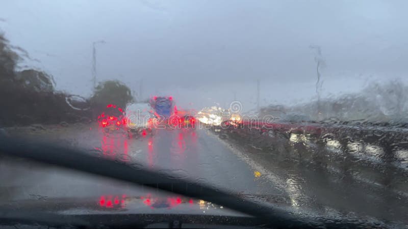 Drivers View during Heavy Rain Storm on a Motorway Stock Footage ...