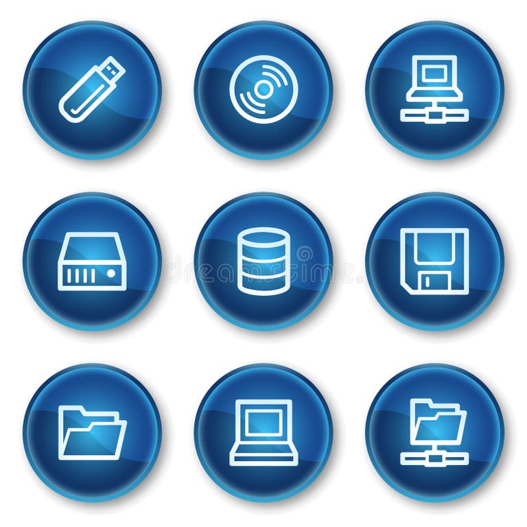 Drives and Storage Web Icons, Blue Circle Buttons Stock Vector ...