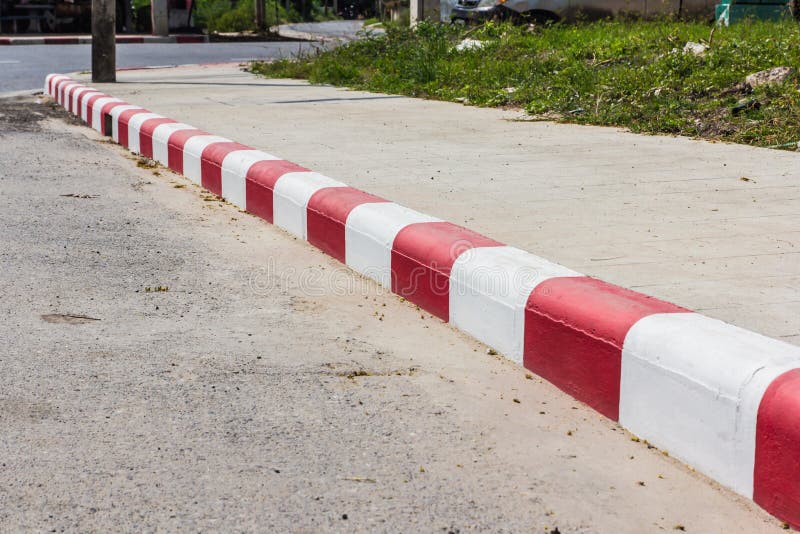 Driveway, Sidewalk And Curb Red-white Stock Photo - Image of gray ...