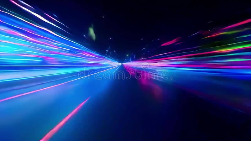 Driving through Abstract Light Trails on Highway at Night Fast Motion ...