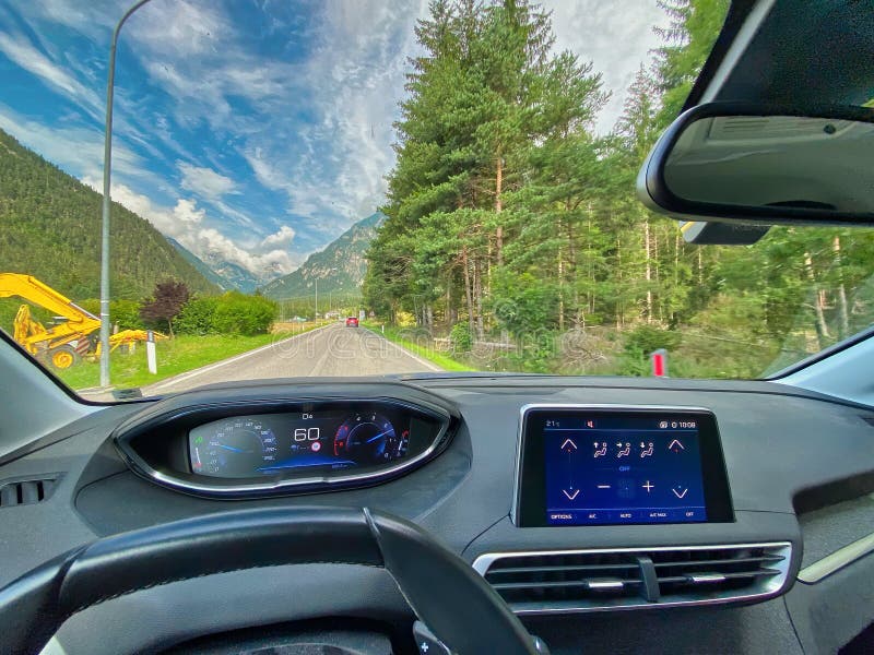 Driving Along a Beautiful Mountain Road, View from the Car Stock Photo ...