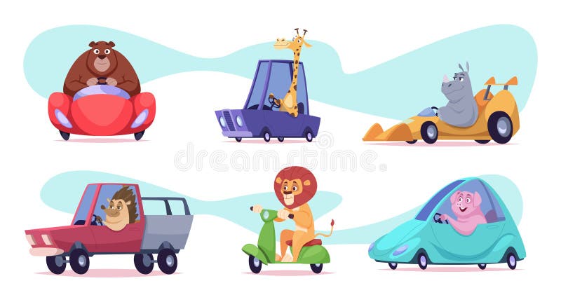Driving Animals. Urban Transport with Different Cute Animals Drivers ...
