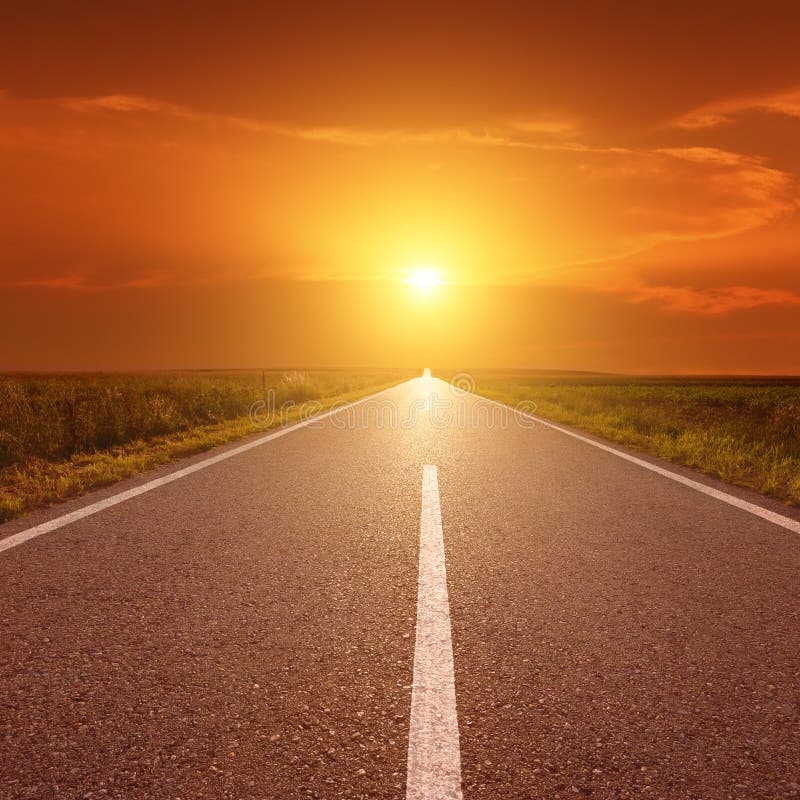 Driving on Asphalt Road at Sunset Towards the Sun III Stock Image ...