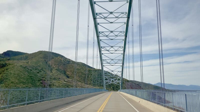 Driving at the Beautiful Roosevelt Bridge at Lake Roosevelt, Stock ...