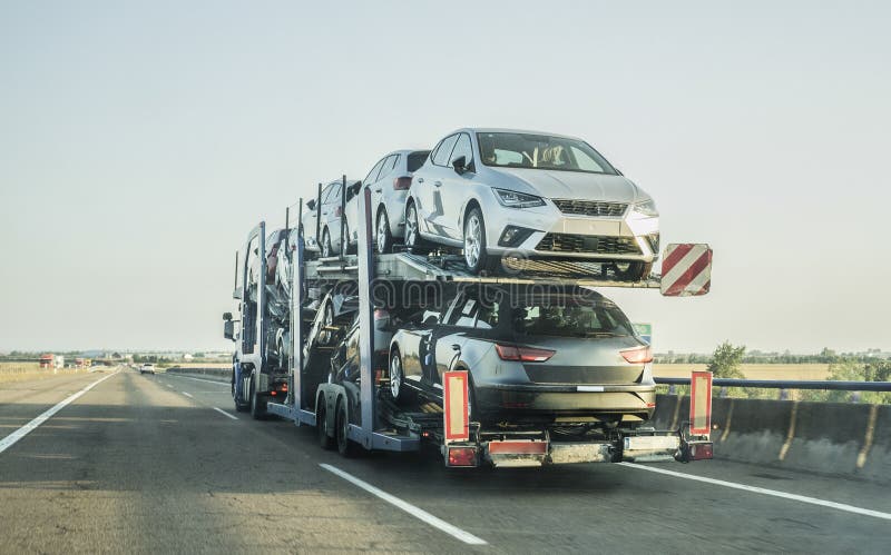 Driving Behind Car Carrier Truck Stock Photo - Image of view, situation ...