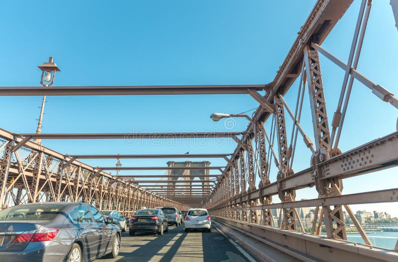 Driving on Brooklyn Bridge in New York City Stock Photo - Image of east ...