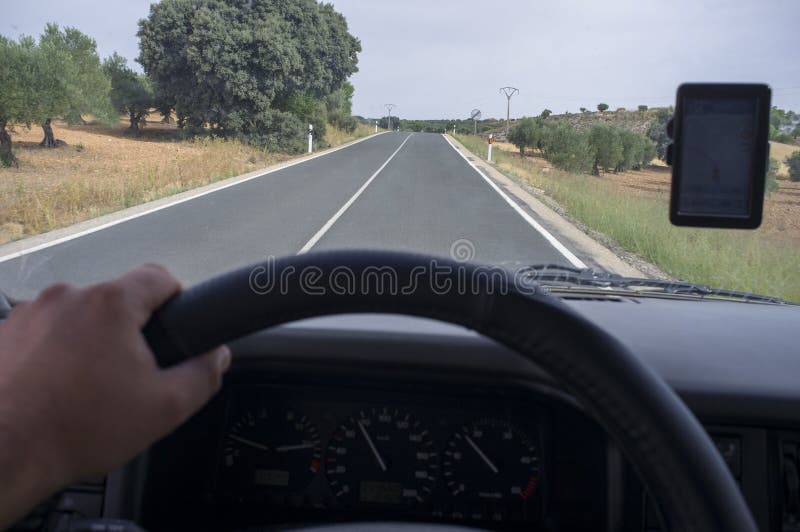 Driving Calmly by Local Road with GPS Stock Image - Image of inside ...