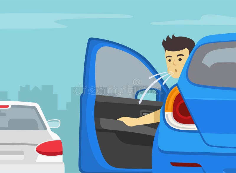 Driving a Car. Bad Behavior on City Roads. Close-up of Spitting Driver ...