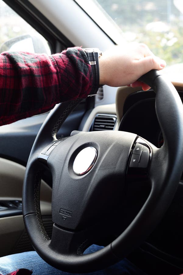 Driving Car Hand on Steering Wheel Stock Photo - Image of front, people ...