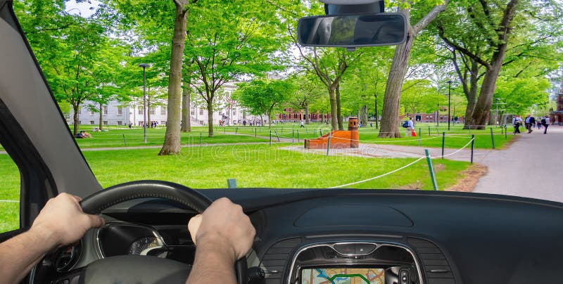 Driving a Car in the Harvard University Campus, Cambridge, USA Stock ...