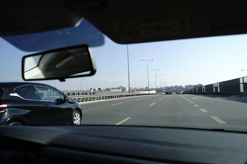 Driving a Car on a Highway - Driver S Perspective Stock Photo - Image ...