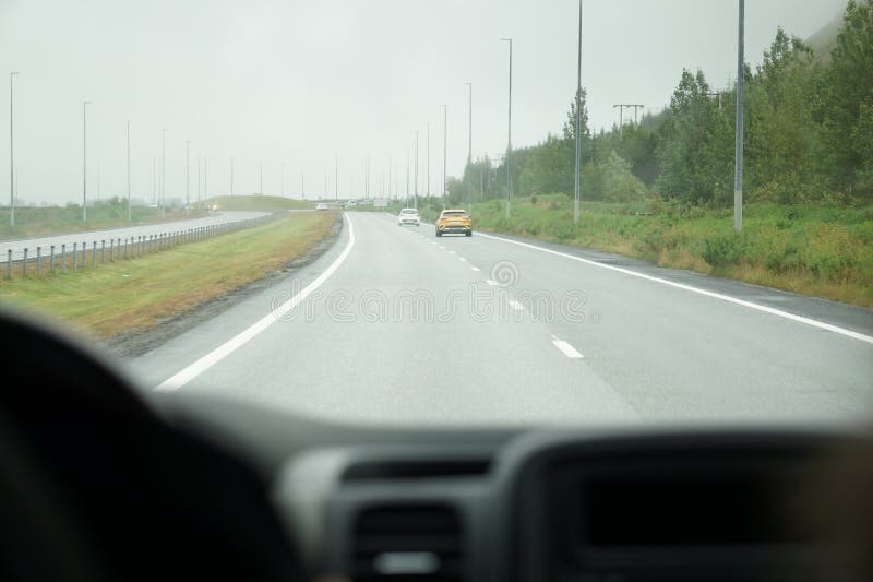 Driving a Car on Empty Highway - Perspective of a Driver Stock Photo ...