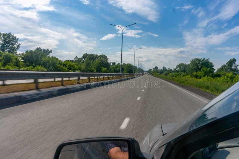 Driving a Car on the Highway. View from Inside the Car Stock Photo ...