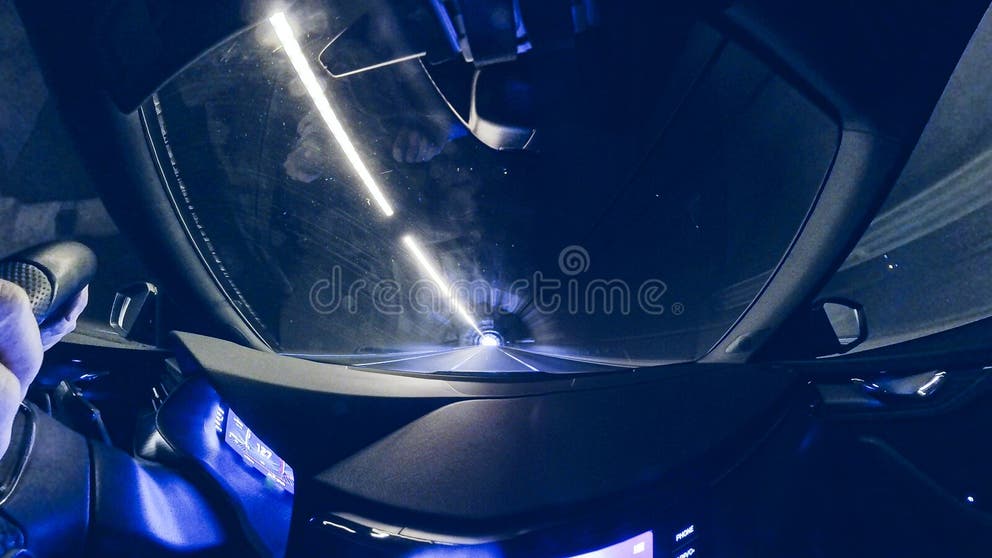 Driving a Car in a Highway with Wide Windshield and Wide Angle View ...