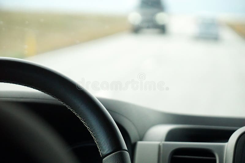 Driving a Car - Perspective of a Driver - Bokeh Effect Stock Photo ...