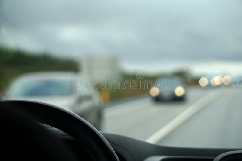 Driving a Car - Perspective of a Driver - Bokeh Effect Stock Image ...