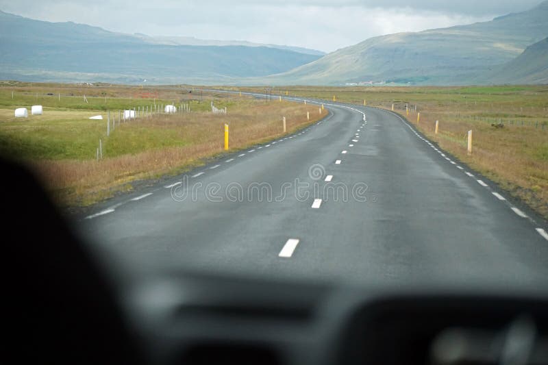 Driving on Empty Road in Iceland - Perspective of a Driver Stock Photo ...