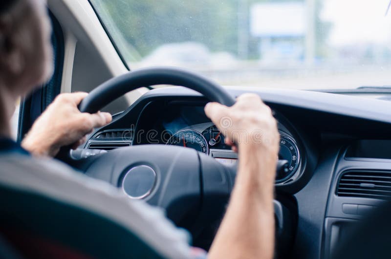 Driving a Car, View from the Back Seat. Stock Photo - Image of driving ...