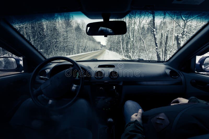 Driving a Car in the View the Rear Window Stock Image - Image of ...